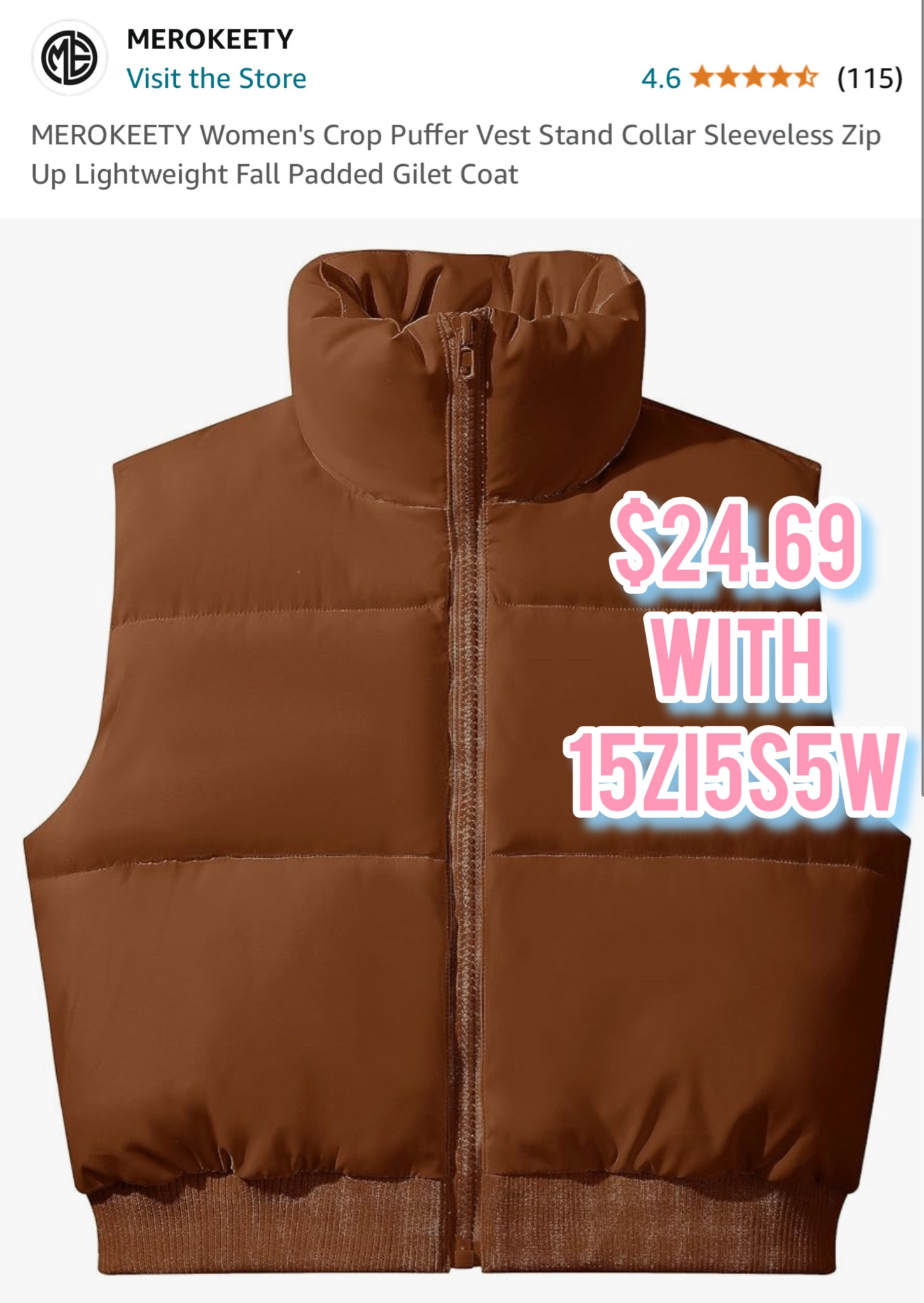 MEROKEETY Women's Crop Puffer Vest … curated on LTK