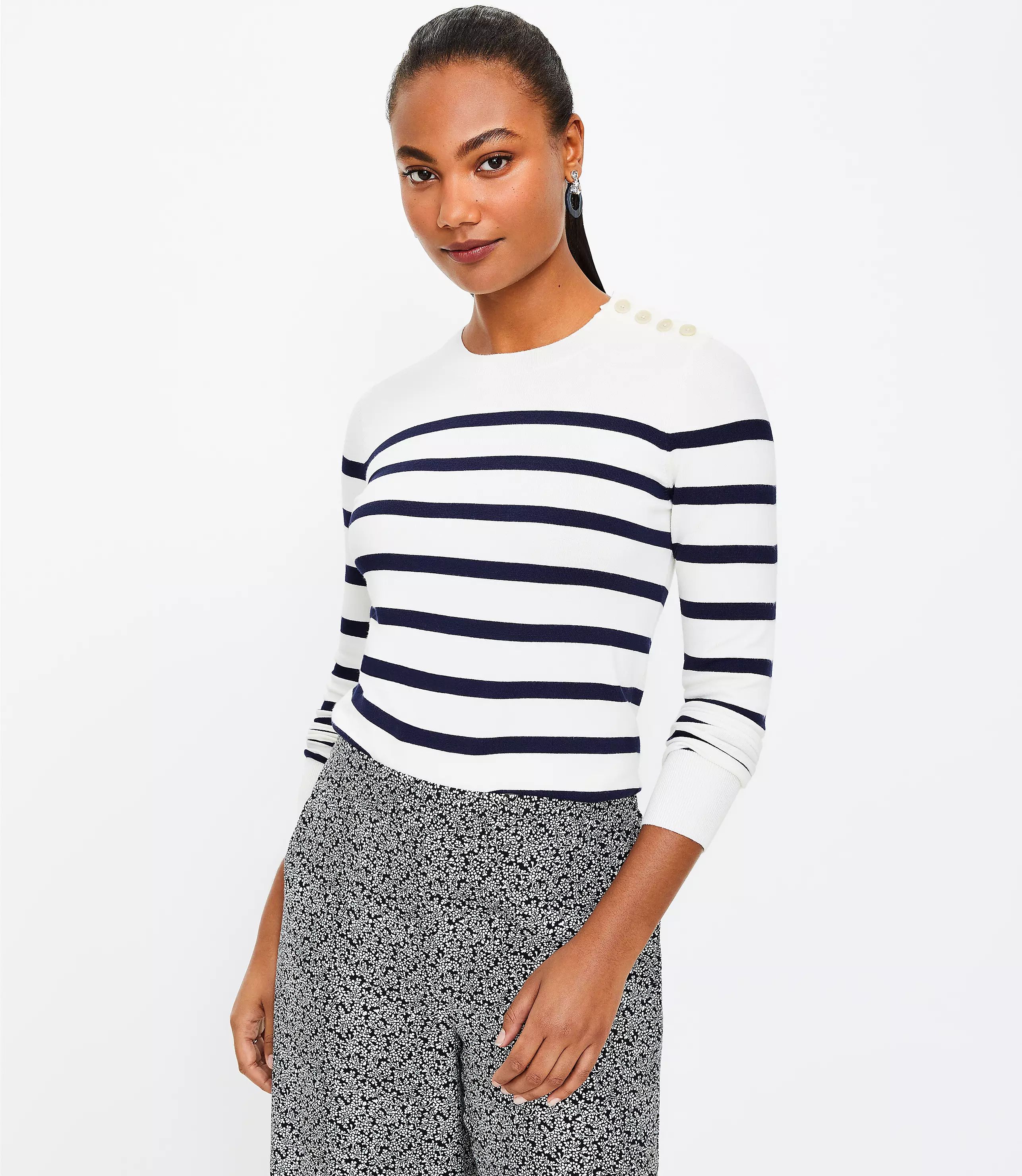 Striped Shoulder Button Sweater curated on LTK