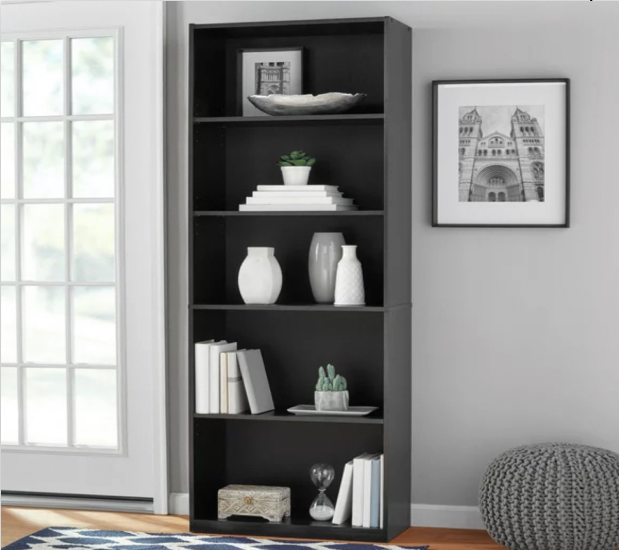 Mainstays Traditional Shelf Bookcase With Doors Black Factory Stores ...