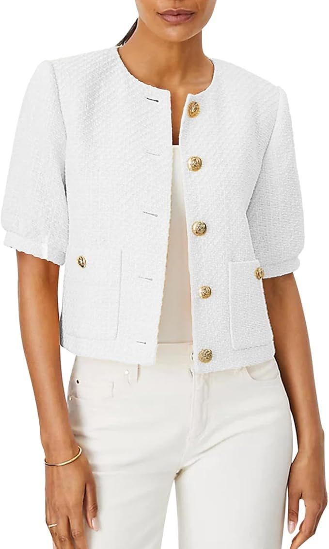 Puff Short Sleeve Tweed Jacket … curated on LTK