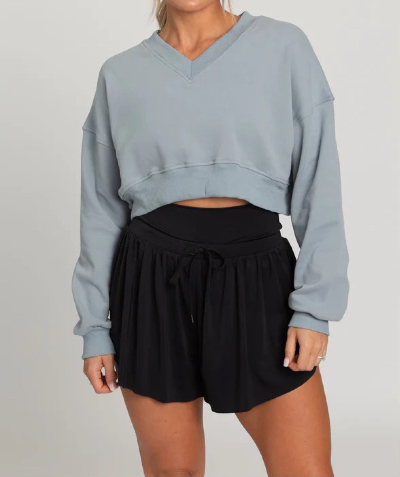 Hazy Blue V-Neck Crop Pullover curated on LTK