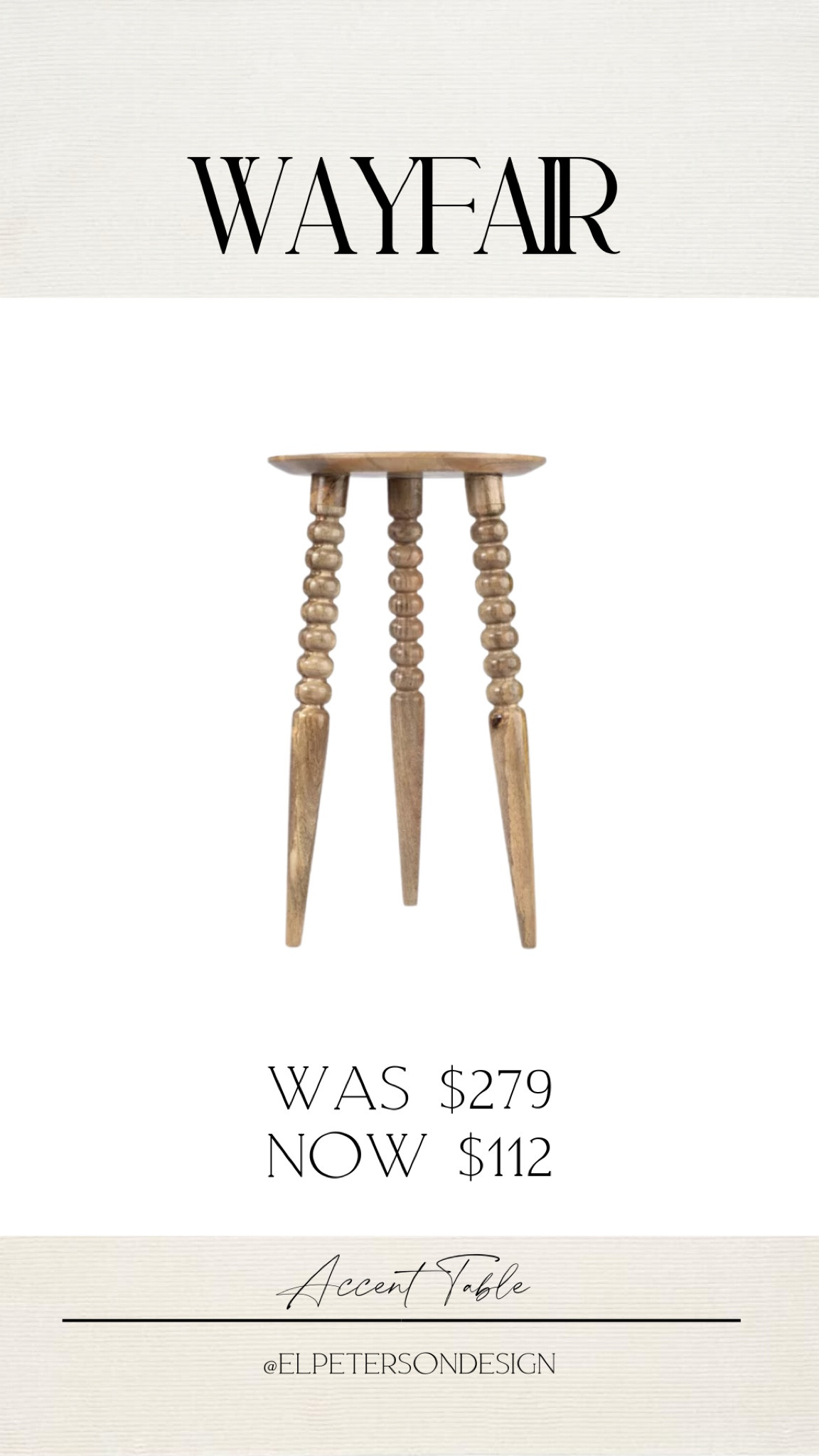 Lessing Solid Wood 3 Legs End Table curated on LTK