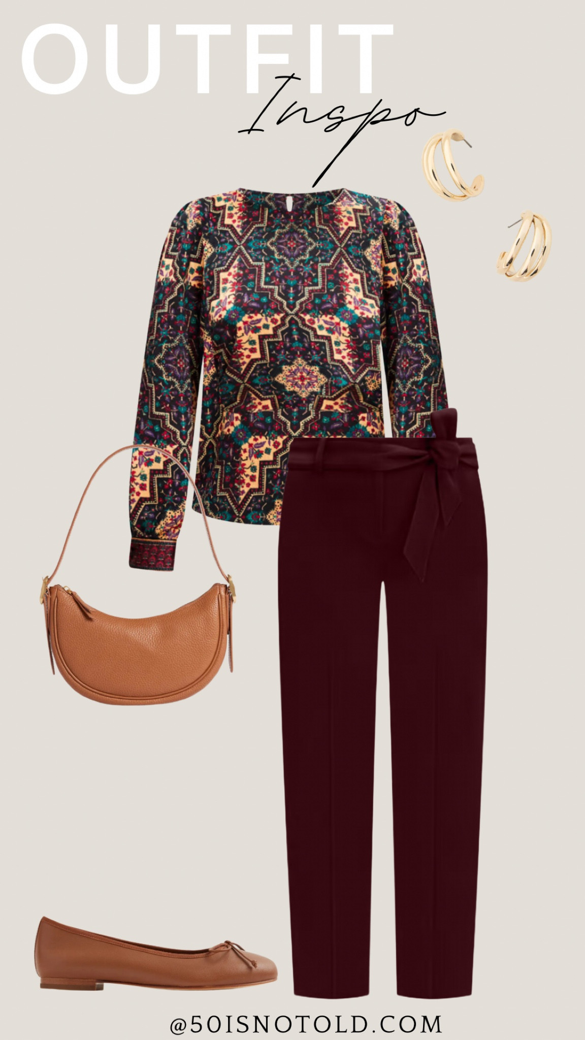 Geo Border Satin Puff Sleeve Blouse curated on LTK