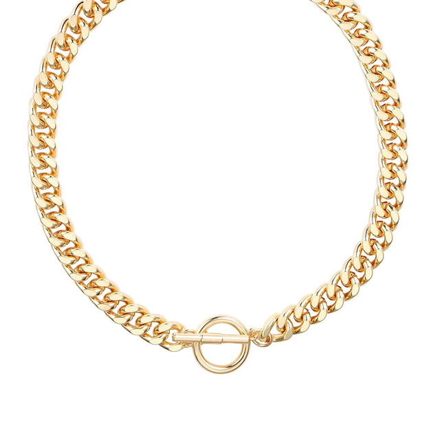 Stunning Polished Gold Tone Chunky Curb Link Chain Toggle Clasp Choker ...