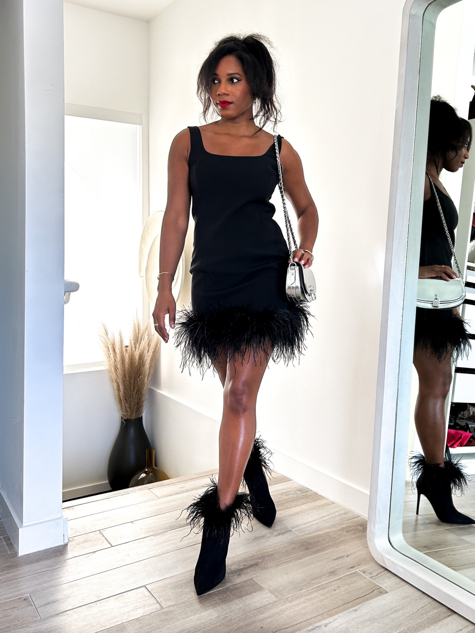 Feather Trim Stretch Crepe Shift … curated on LTK