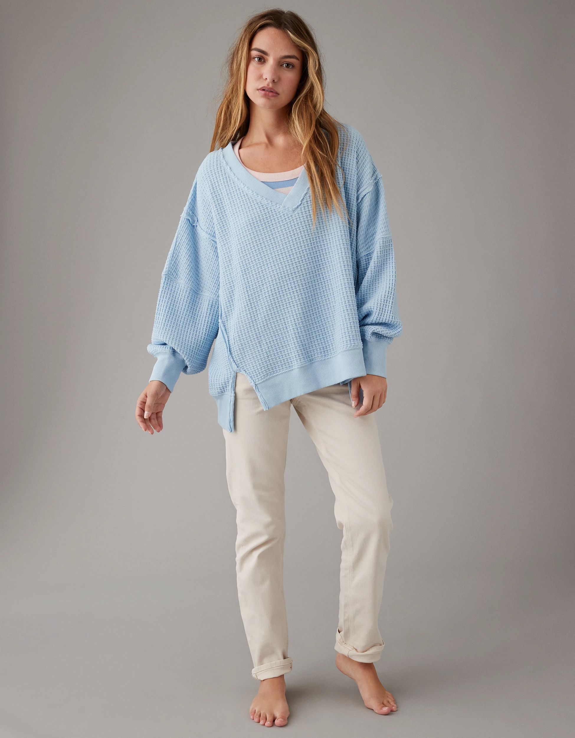 AE Oversized Big Hug Waffle V-Neck … curated on LTK