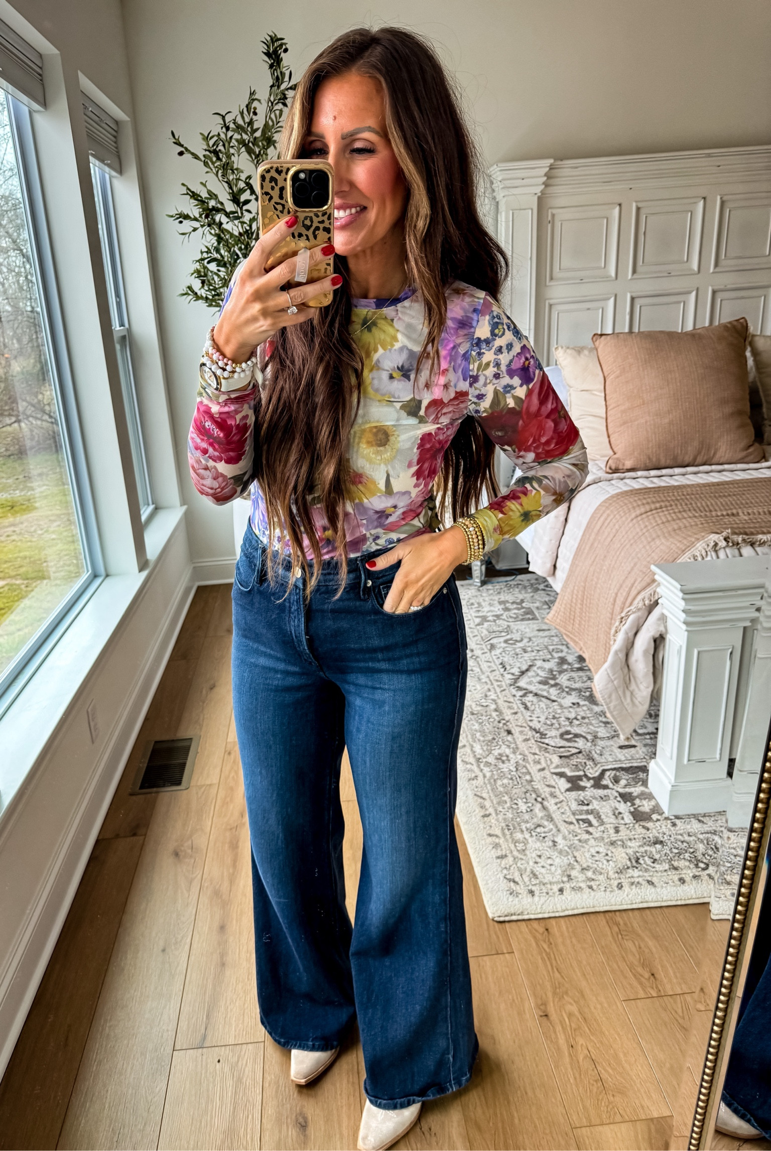 Fitted Mesh Floral Crew Neck Long … curated on LTK