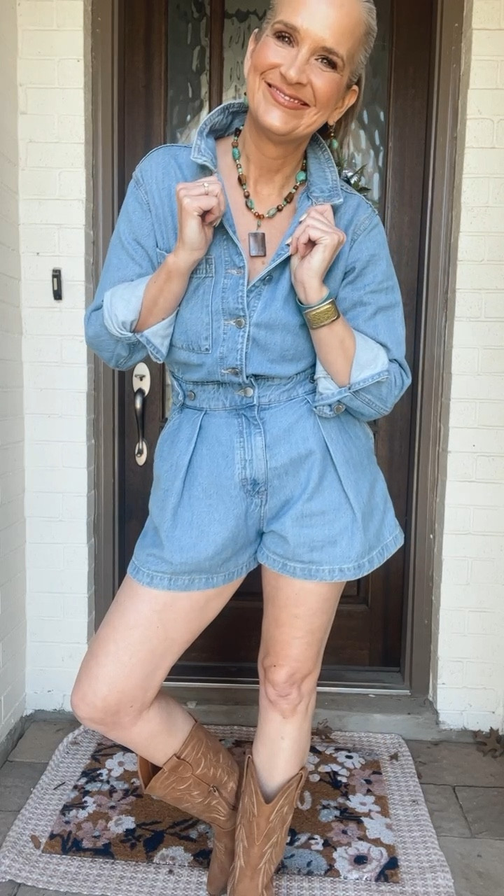Women's Long Sleeve Denim Romper - … curated on LTK